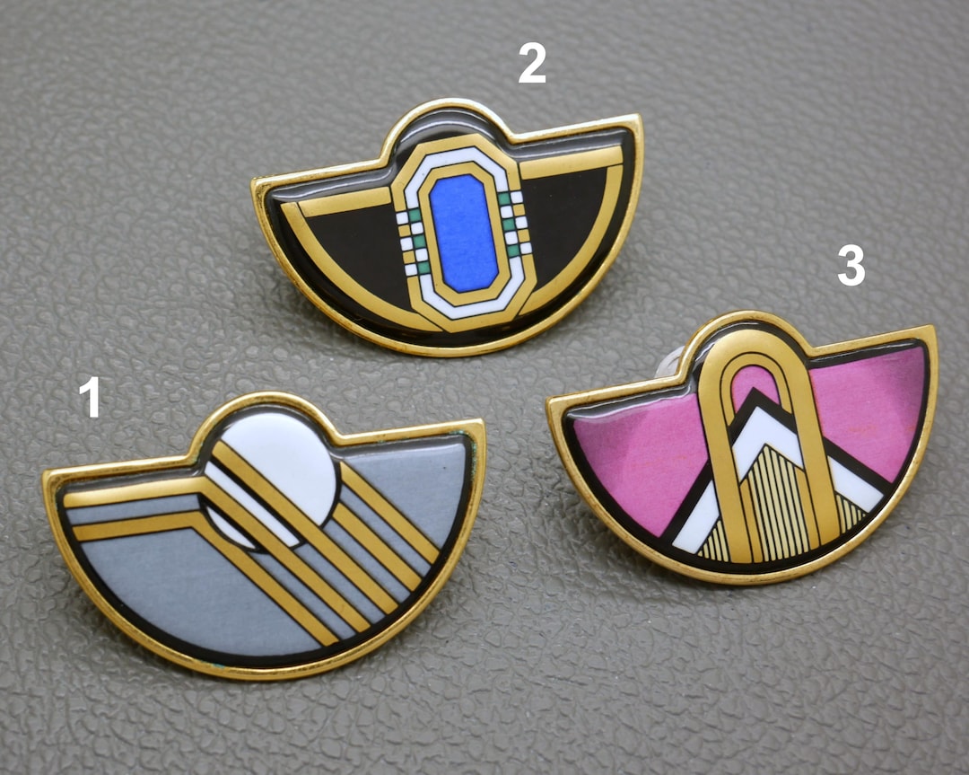 Michaela Frey Enamel Brooch, Gold Plated Geometric Art Deco Design ...