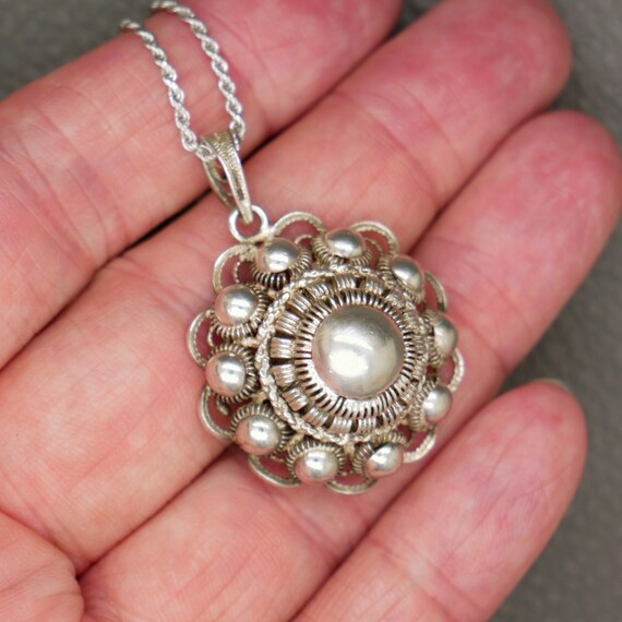 Large Dutch Button Sterling Silver Filigree Pendant D… - Gem
