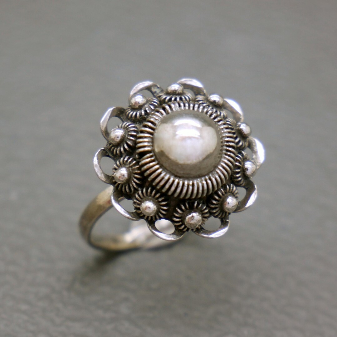 Vintage Dutch Button Ring: 835 Silver Filigree, Size 6.5 - Etsy