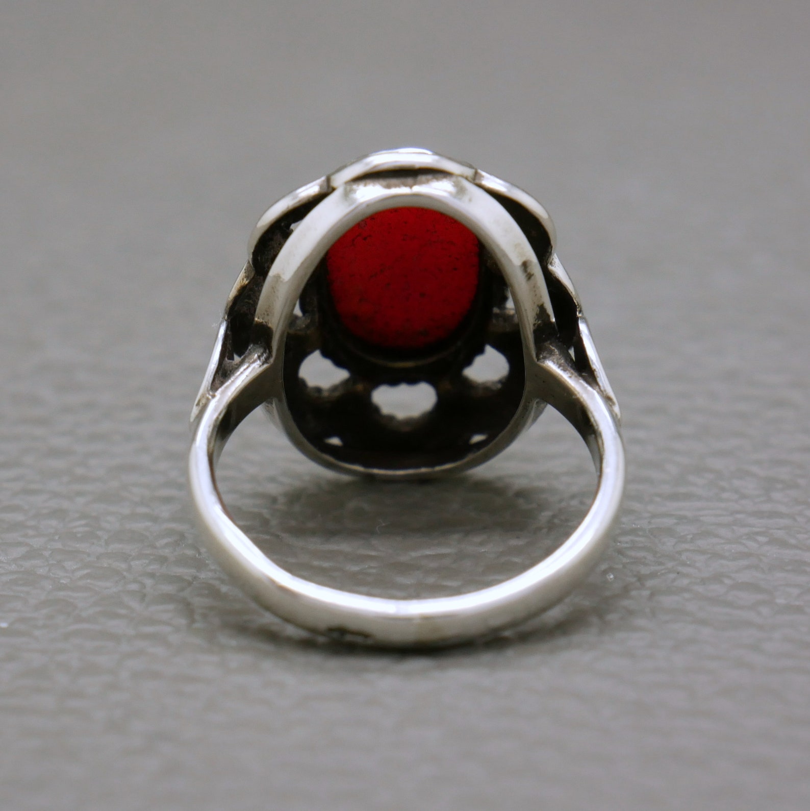Vintage Red Coral & 835 Silver Ring, Genuine Mediterranean Coral, Dutch ...