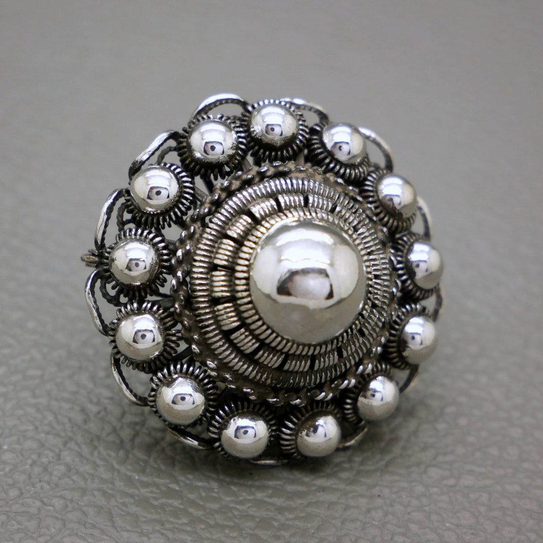 Large Dutch Button Sterling Silver Filigree Brooch D3.8cm, Traditional ...