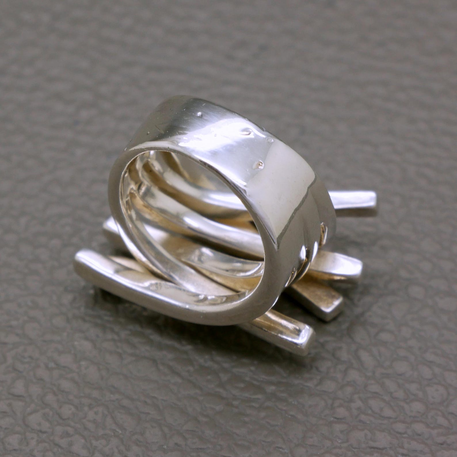 Vintage Sterling Silver Wide Band Ring Size 5.25 Brutalist Design ...