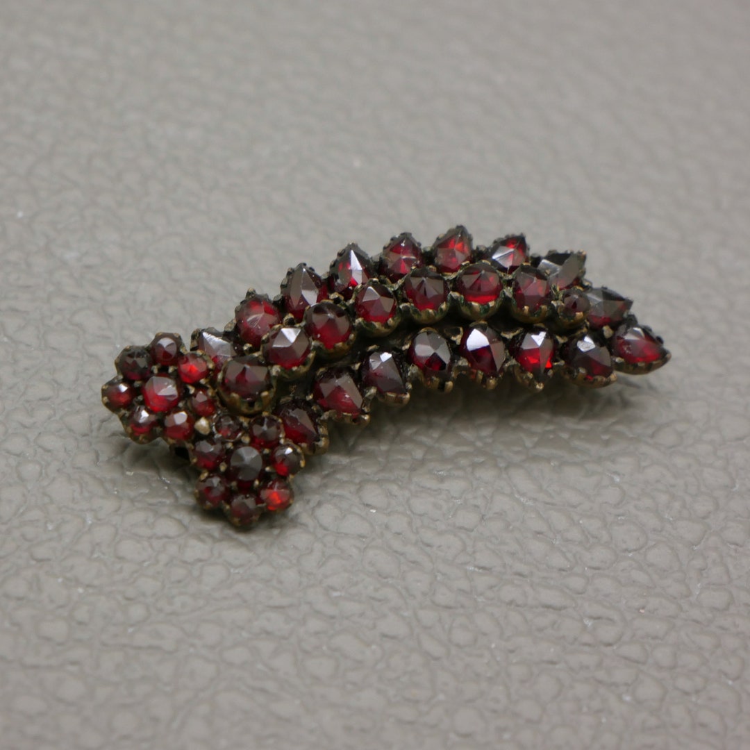 Antique Bohemian Garnet Brooch, Pinchbeck Pin, 1900s Edwardian Jewelry ...