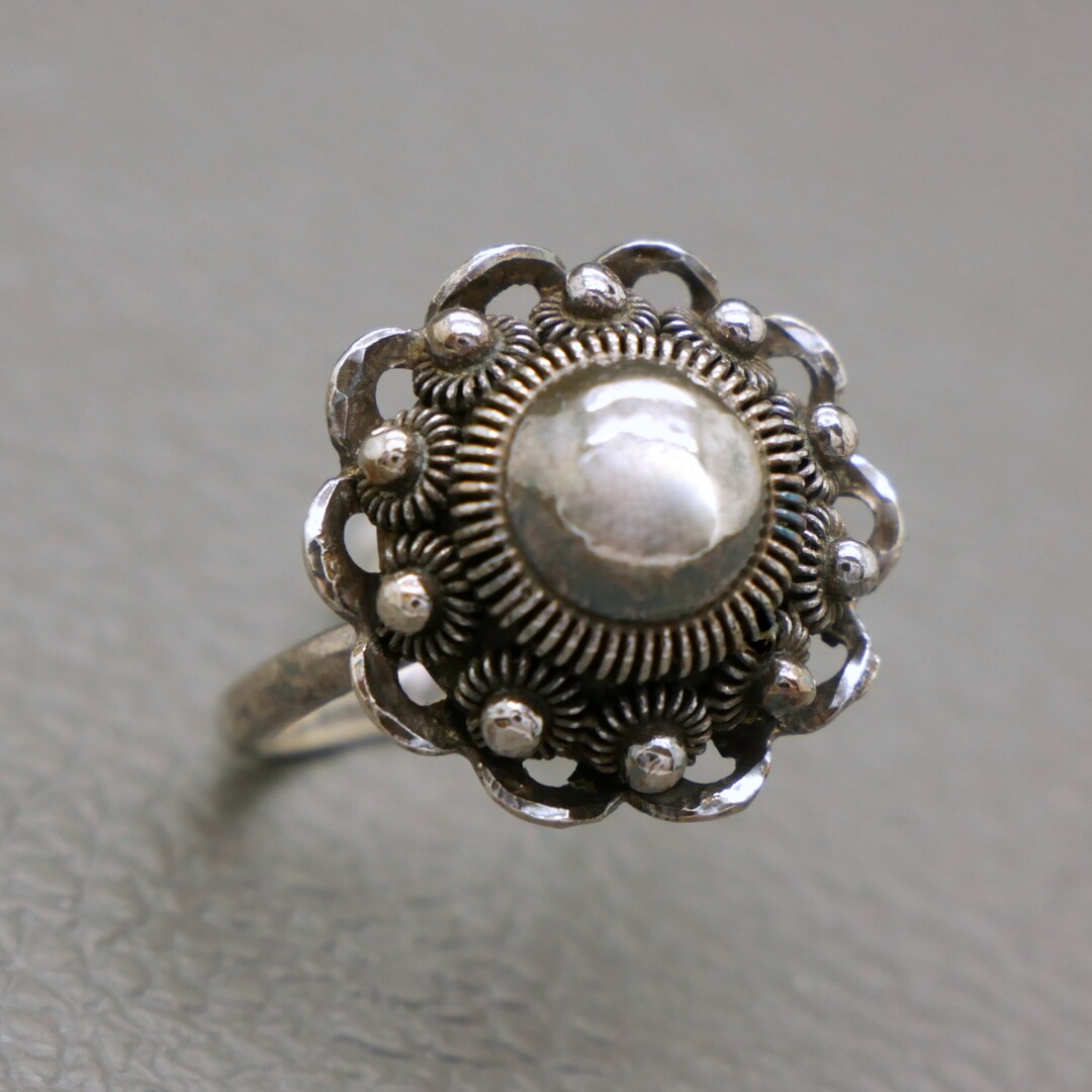 Vintage Dutch Button Ring Size 8 Sterling Silver Filigree Dutch ...