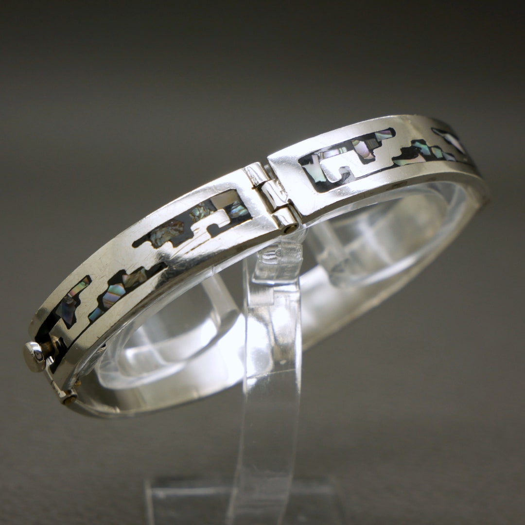 Mexican Sterling Silver Bracelet With Abalone Shell Inlay, Ethnic ...