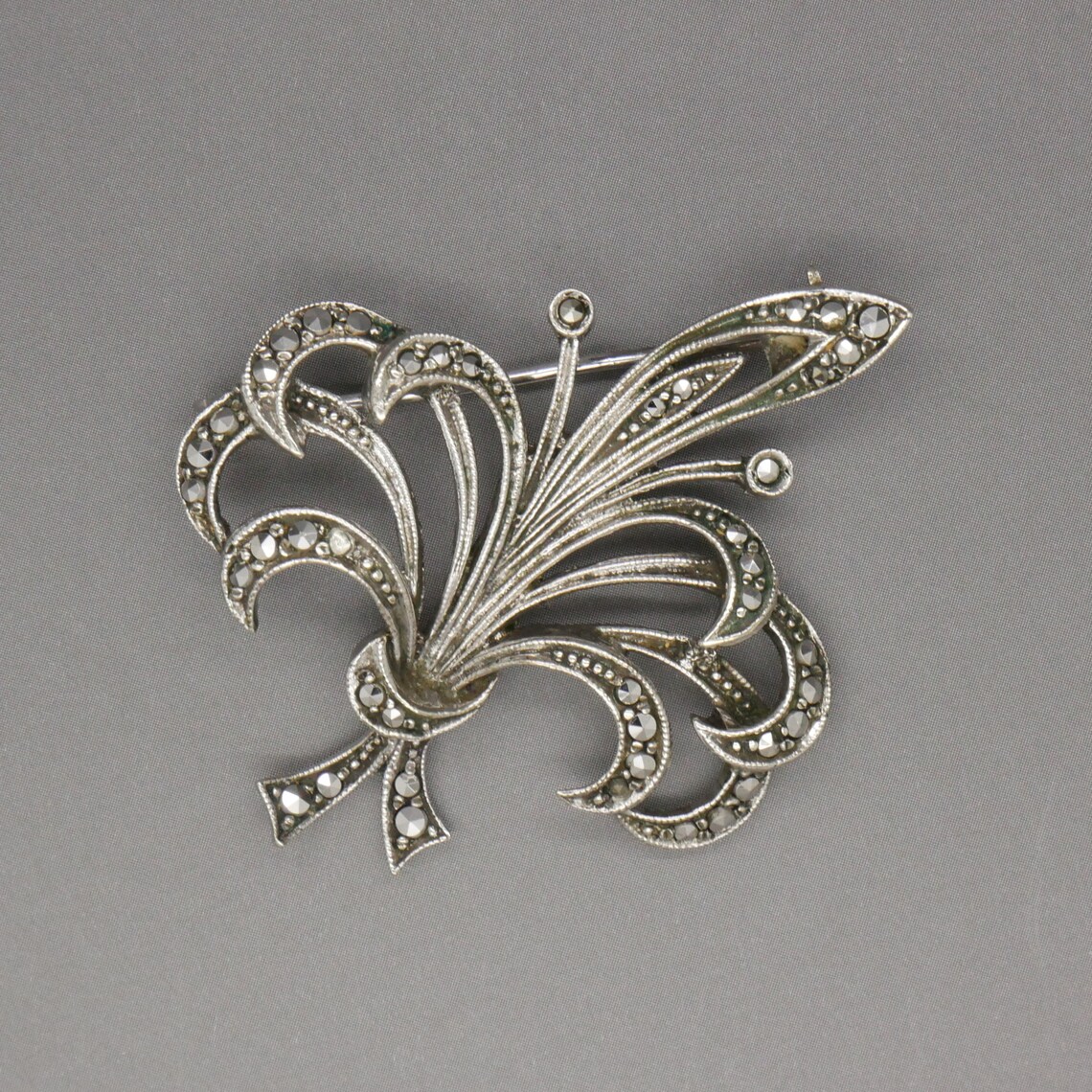 Antique Marcasite Pin Hallmarked Silver Brooch Leaf Flower - Etsy