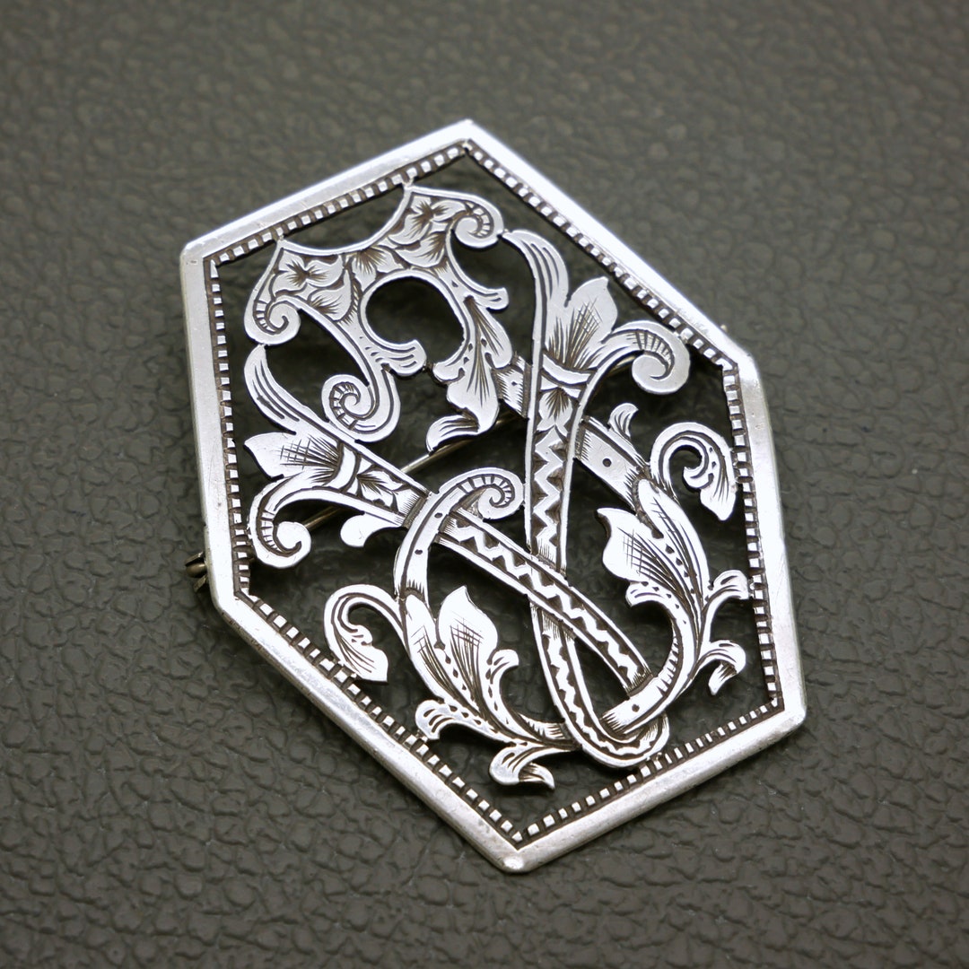 Antique Sterling Silver Monogram Brooch – Edwardian Arts & Crafts Era ...