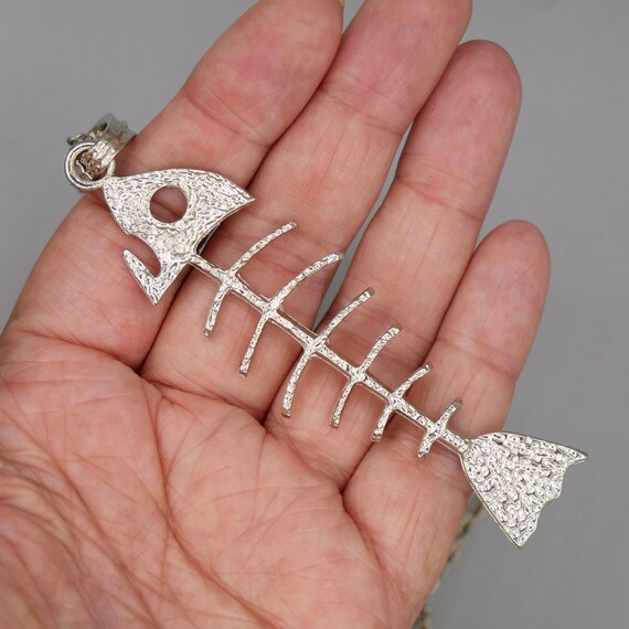Large Vintage Fish Bone Skeleton Pendant & 28" Chain,… - Gem
