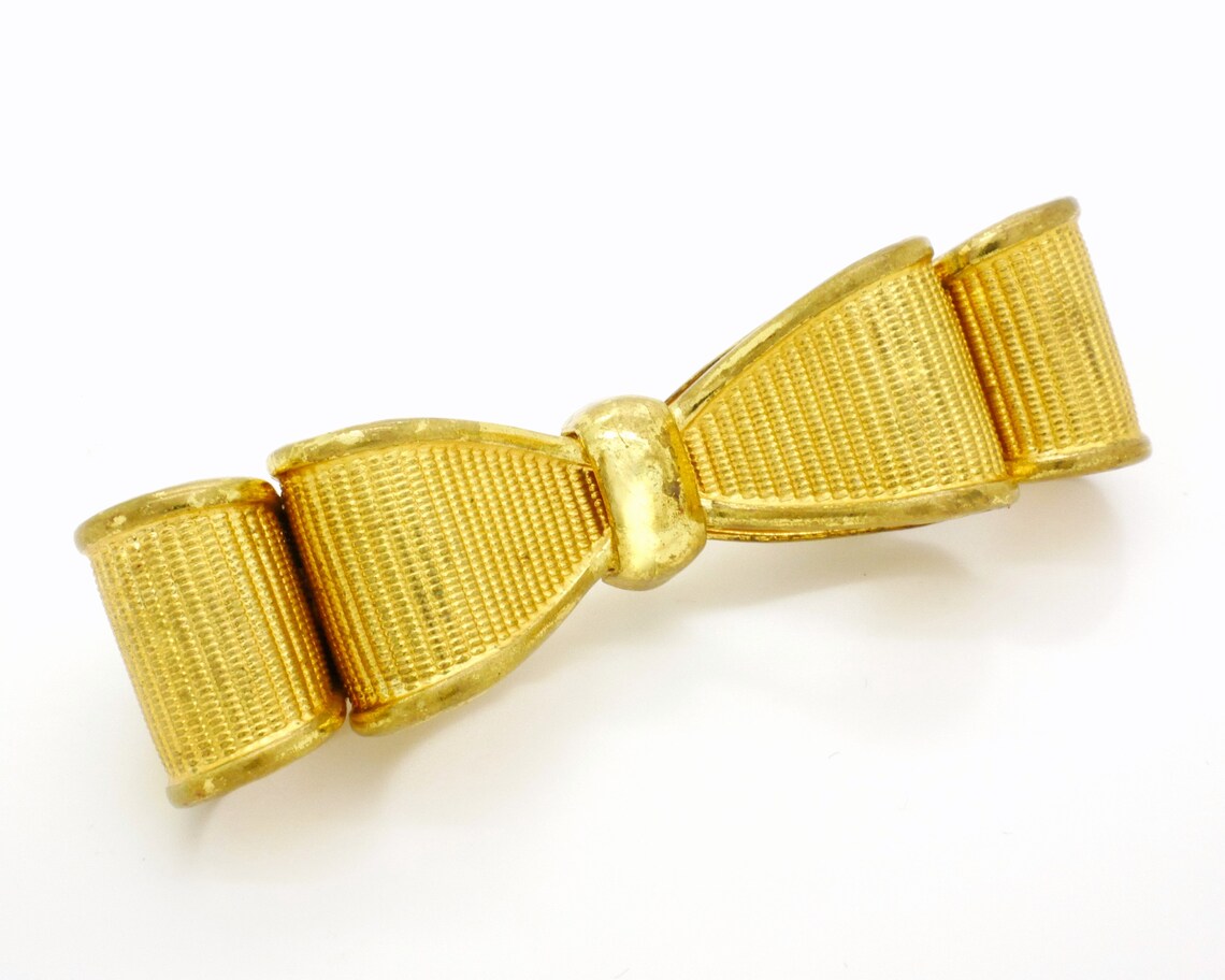 Large Golden Bow Pin Brooch Gold Tone Brass Brooch Mid - Etsy