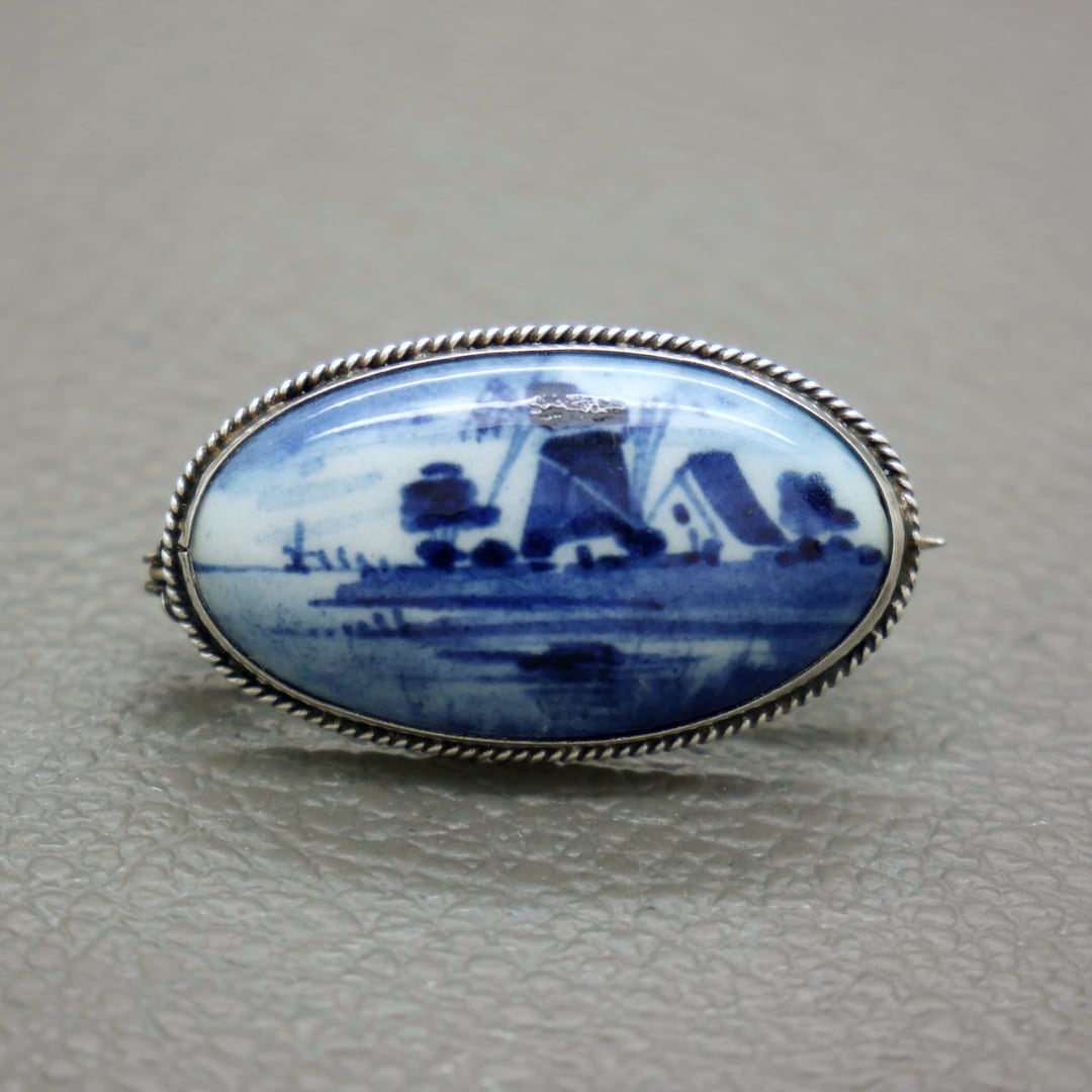 Vintage bleu de Delft et broche en argent 835 - bijoux artisanaux du ...