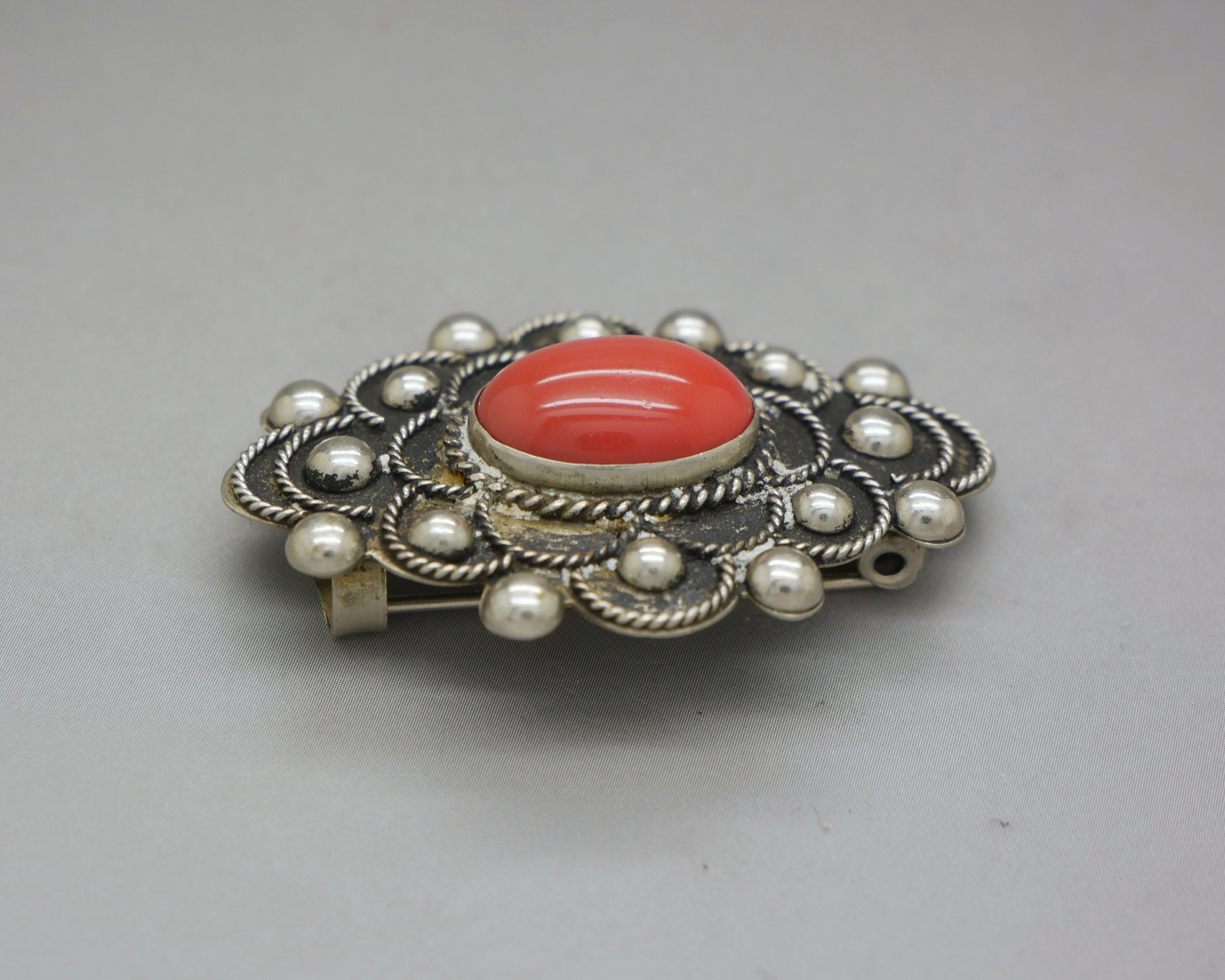 Vintage Coral Brooch Art Deco Style Filigree & Faux Red Coral - Etsy