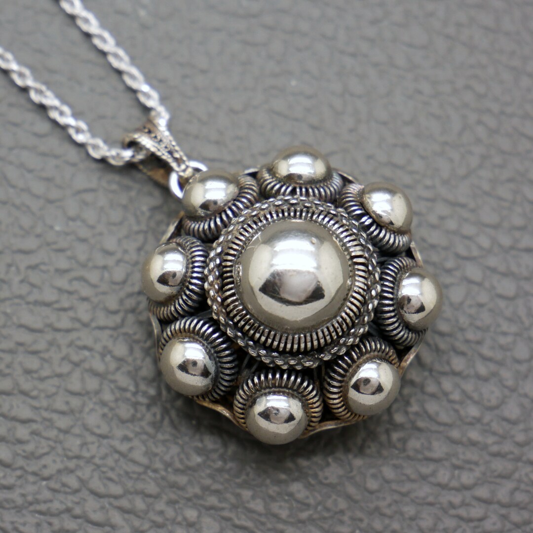 Large Dutch Button Sterling Silver Filigree Pendant D2.9cm With ...
