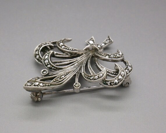 Antique Marcasite Pin, Hallmarked Silver Brooch, Leaf… - Gem
