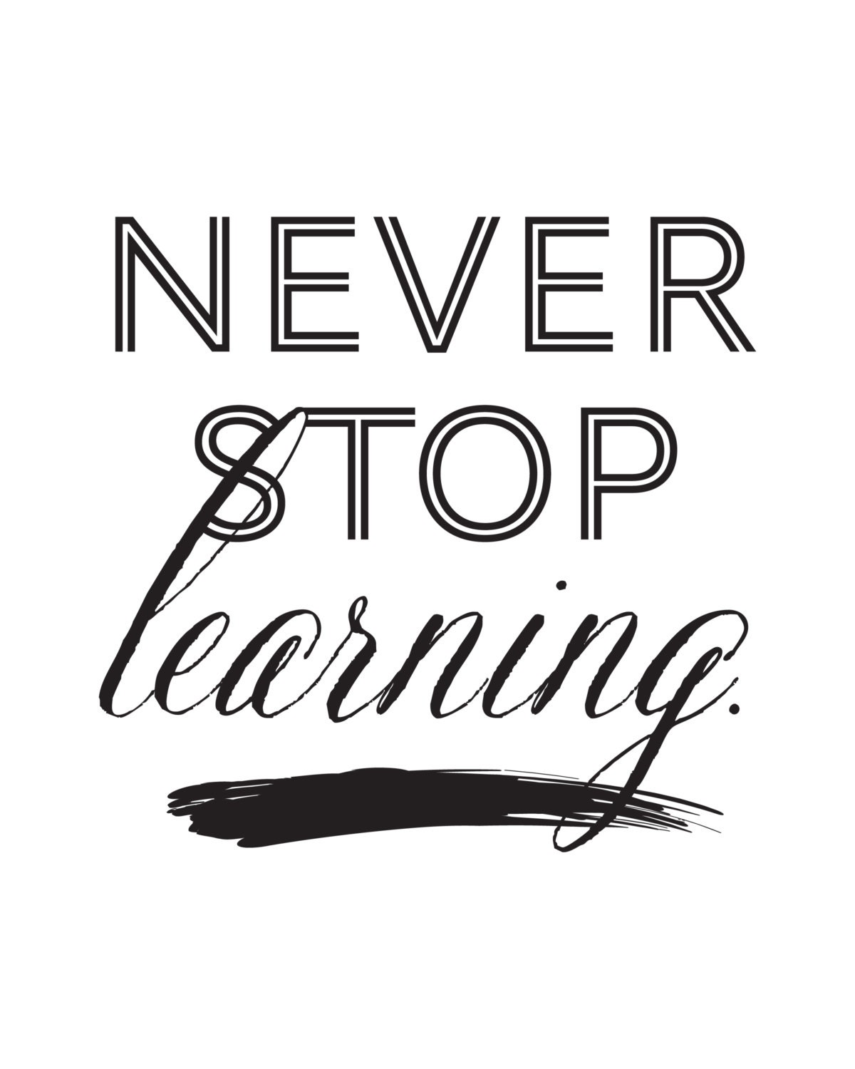Never Stop Learning. 8x10 Printable Self Development Inspirational ...