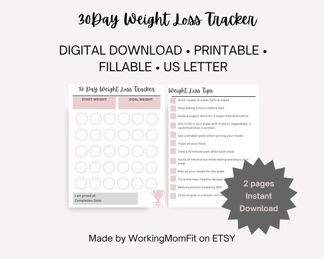 Printable 30 Day Weight Loss Tracker With Bonus Tips - Health and ...