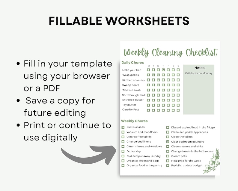 House Cleaning Checklist Printable - Weekly Planner - Etsy