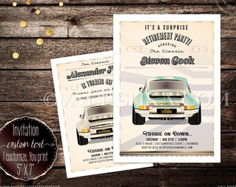 Retirement Party Invitation Vintage Mustang Classic Car Illustration or ...