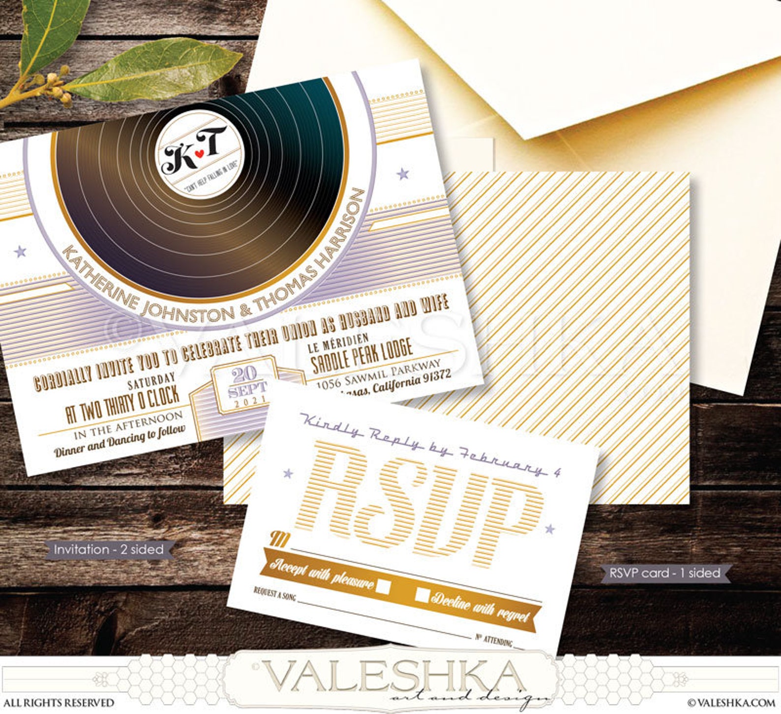 Vinyl Record Wedding Invitation & RSVP Retro Creative Music | Etsy