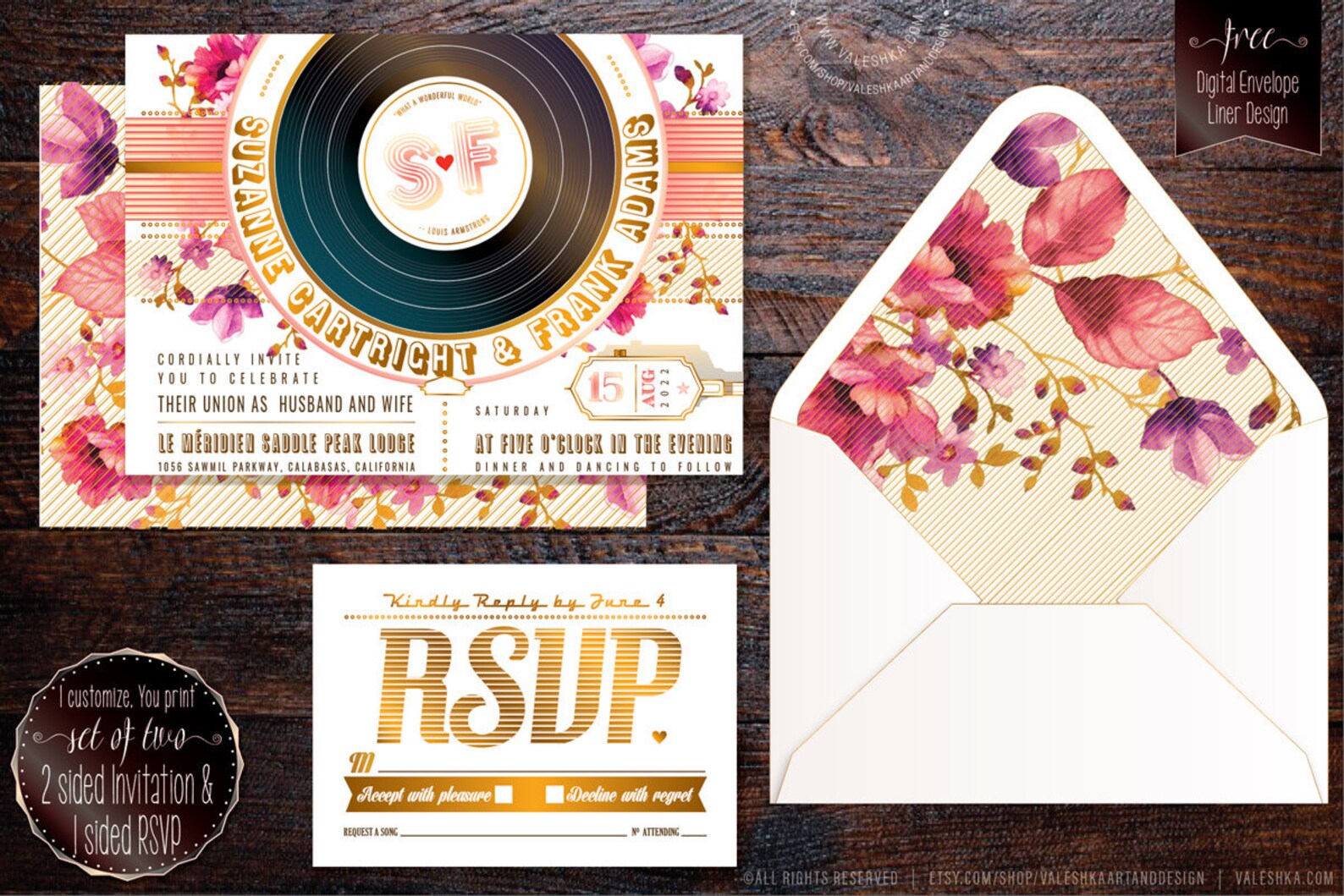 Vinyl Record Wedding Invitation RSVP Music Themed Retro - Etsy