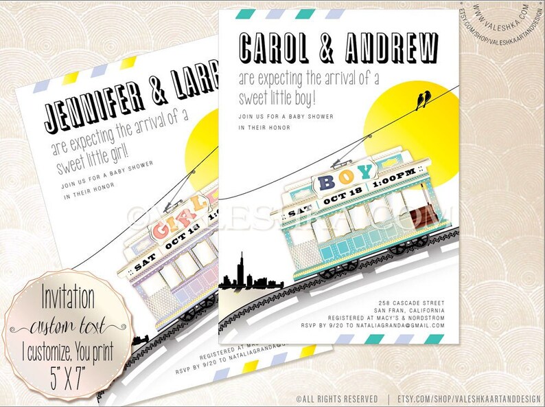 Baby Shower Invitation It's a Boy / It's a Girl Cable Car Trolley ...