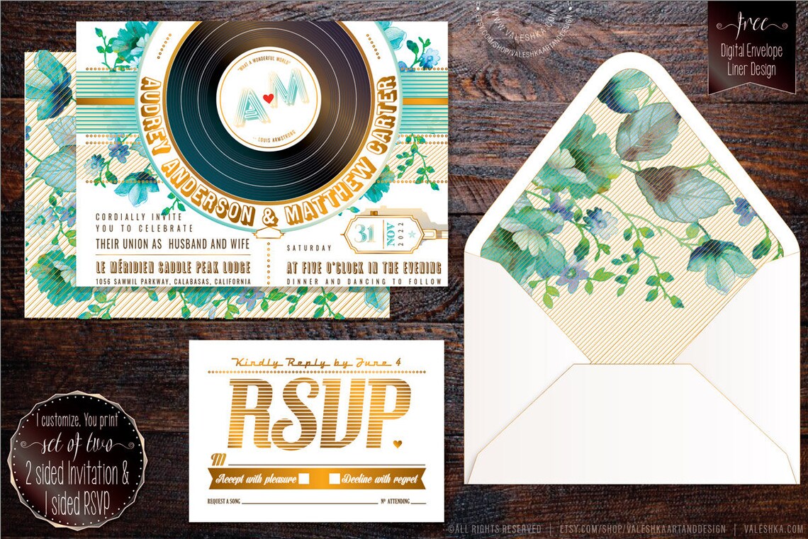 Vinyl Record Wedding Invitation RSVP Music Themed Retro - Etsy