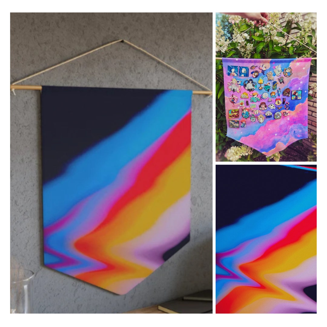 Rainbow Wave Pennant Hanging Wall Banner Large Enamel Pin Display ...