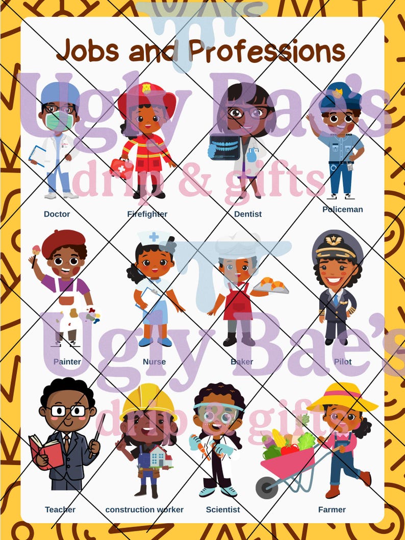 African American Professions Chart: Kids Educational Poster (digital ...
