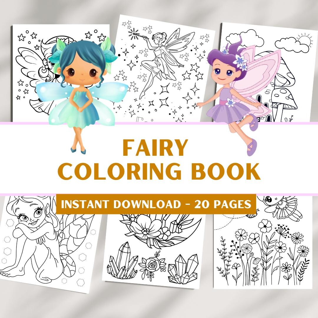 Fairy Kids Coloring Pages - Cute Kids Summer Craft - 20 Sheets - Etsy