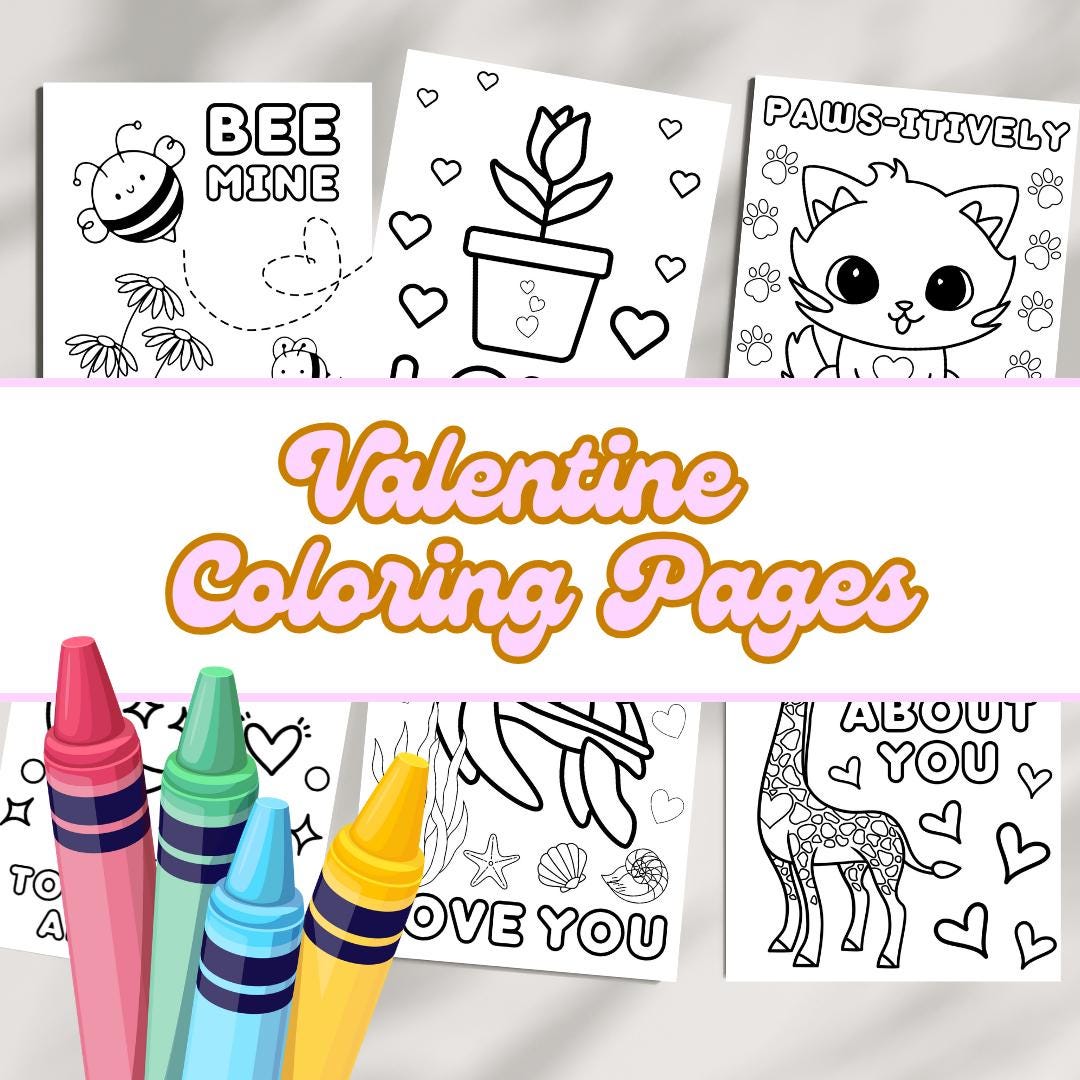 Valentine's Day Printable Coloring Sheets for Kids - 10 Pages - Etsy