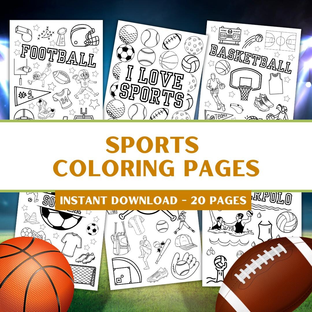Sports Coloring Printable Pages With Football and Soccer - 20 Sheets - Etsy