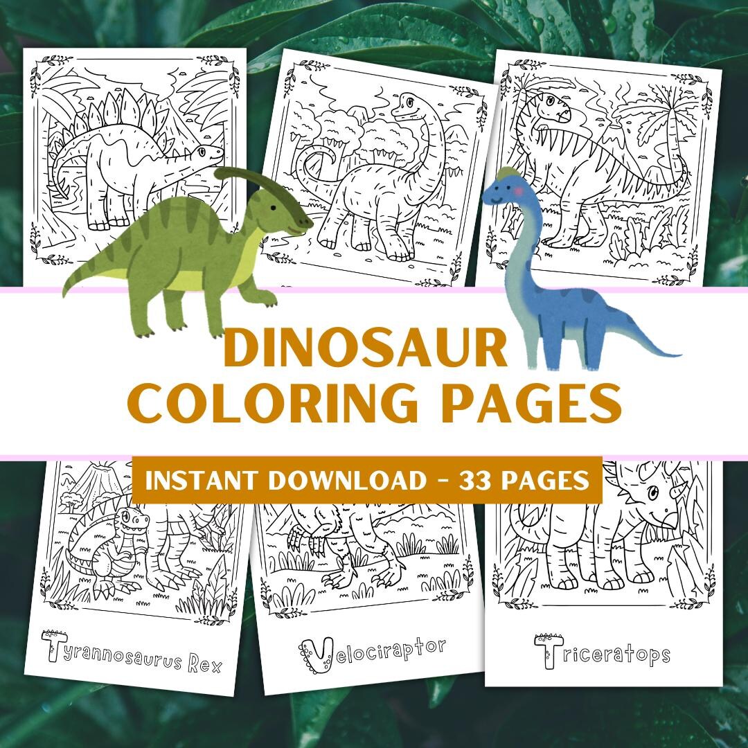 Dinosaur Coloring Pages for Kids: Dino Birthday Party Activity (33 ...