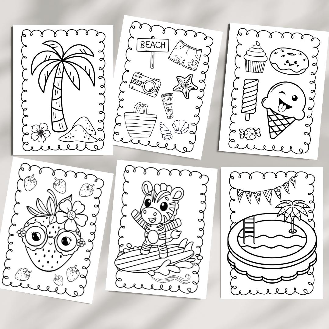 Summer Coloring Pages for Kids Activity With Beach Coloring for Summer ...