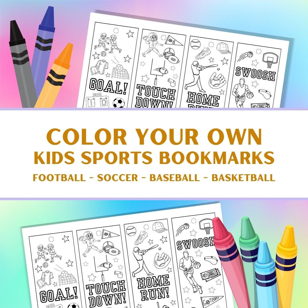 Printable Coloring Bookmarks - Sports, Color Your Own Bookmark - 4 DIY ...