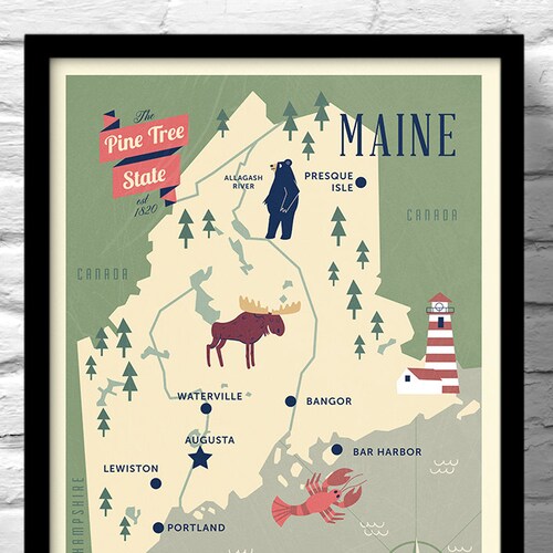 Maine Map the Pine Tree State Map Original Maine Map - Etsy