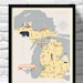 Michigan Map the Wolverine State Map Original Map Nursery | Etsy