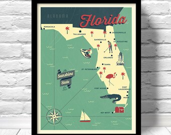 Florida map | Etsy