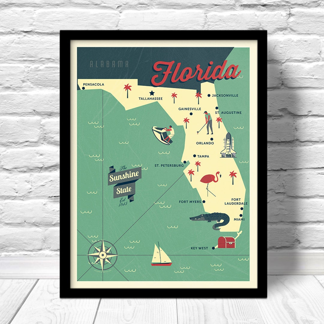 Florida Map, Personalized Family Name, Custom Nursery Map, Home State ...