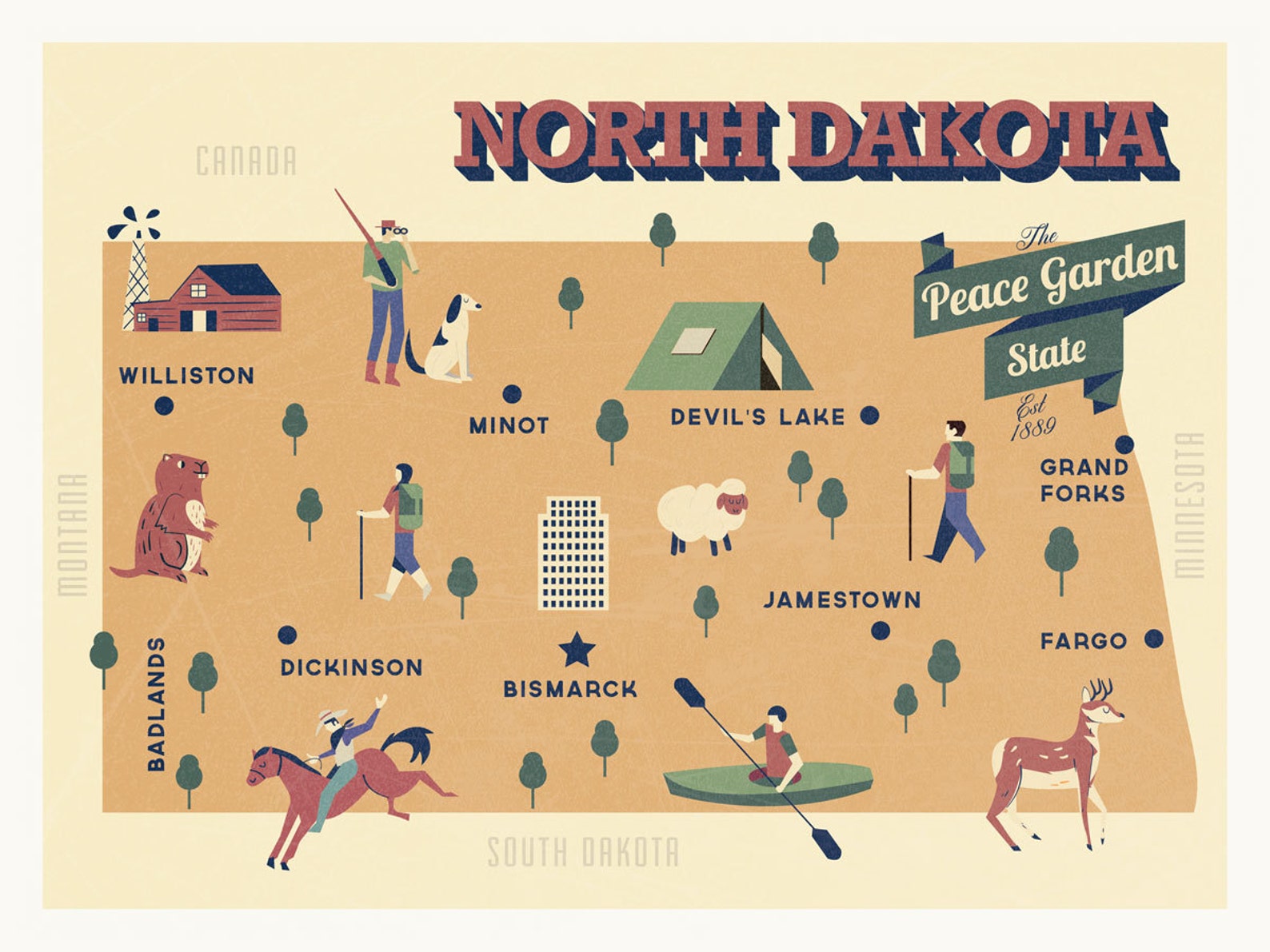 North Dakota Map, the Peace Garden State Map, Original Map, Nursery Map ...