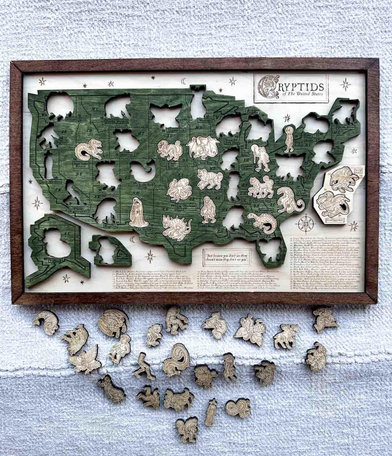Cryptids Map, Cryptid-themed Gift, Bigfoot, Mothman, Chupacabra ...