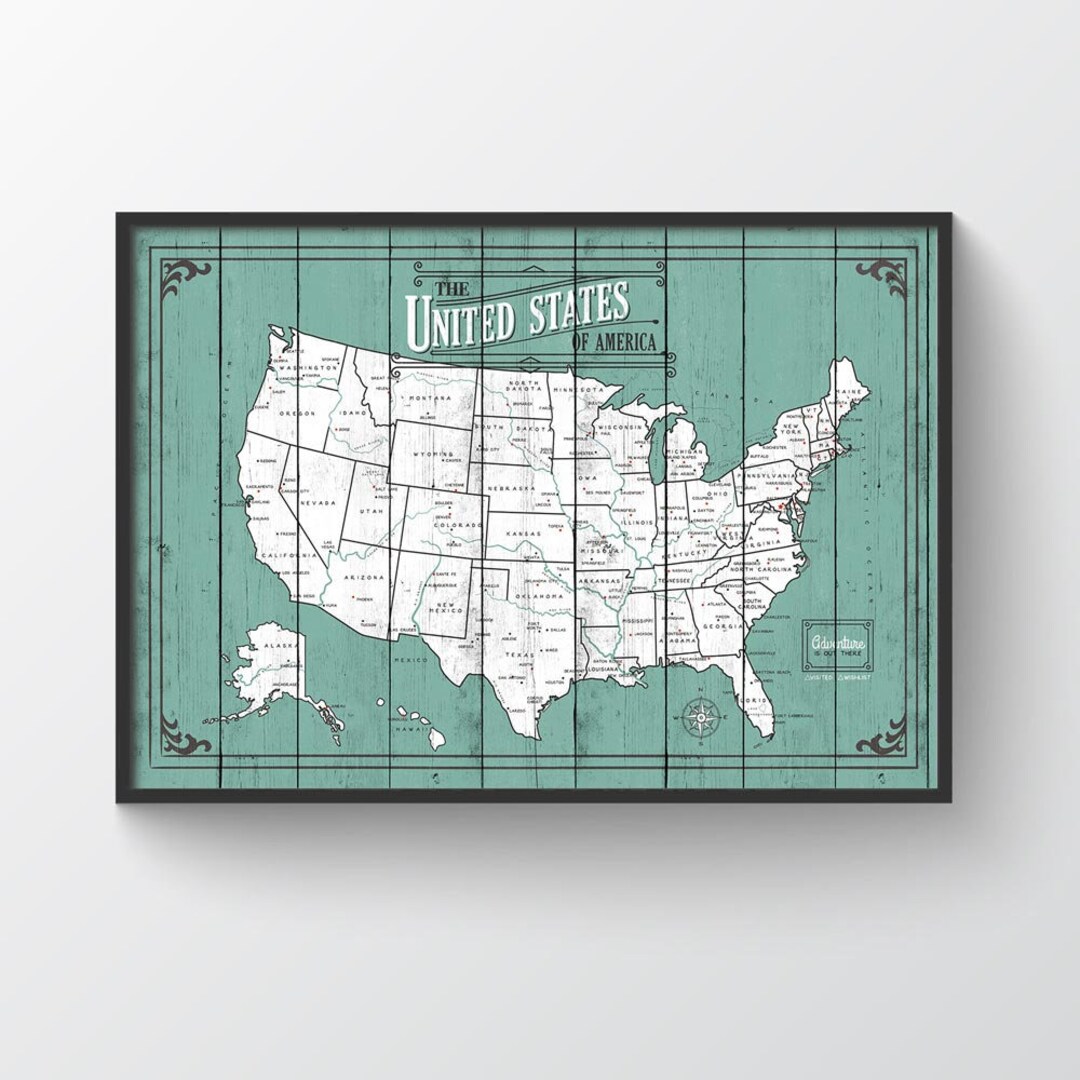 United States Map, Map With Quote, Gift for Travelers, Paper ...