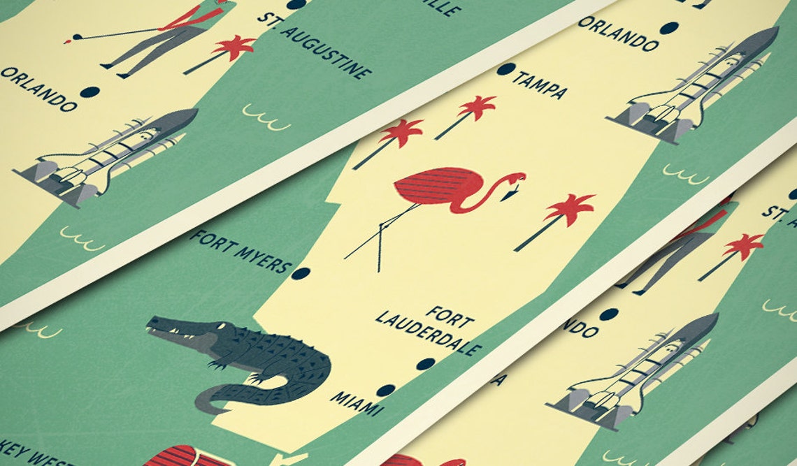 Florida Map Personalized Family Name Custom Nursery Map - Etsy