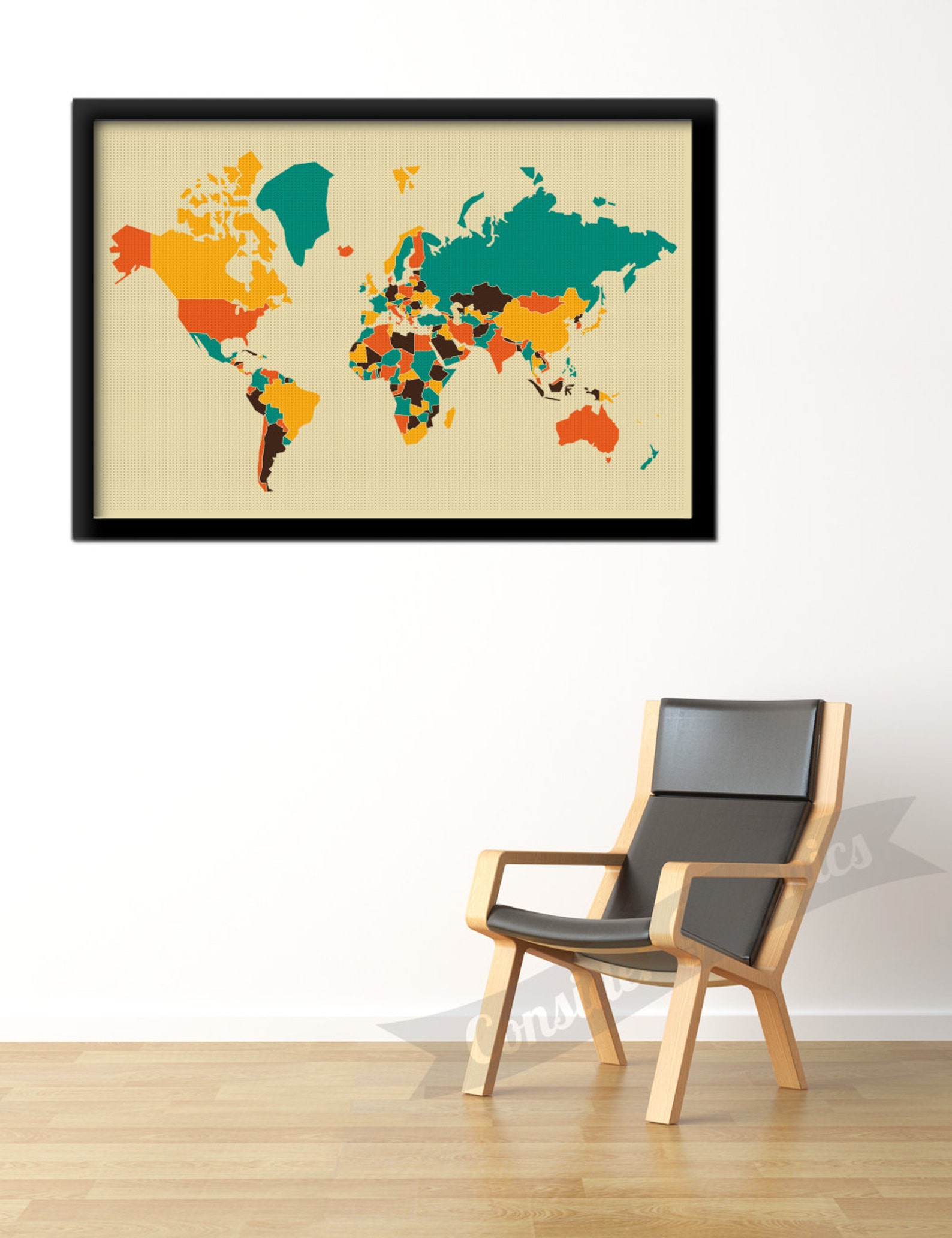 World Map Retro Pop Art Map Modern Style World Map World - Etsy