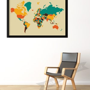 World Map Retro, Pop Art Map, Modern Style World Map, World Map for ...