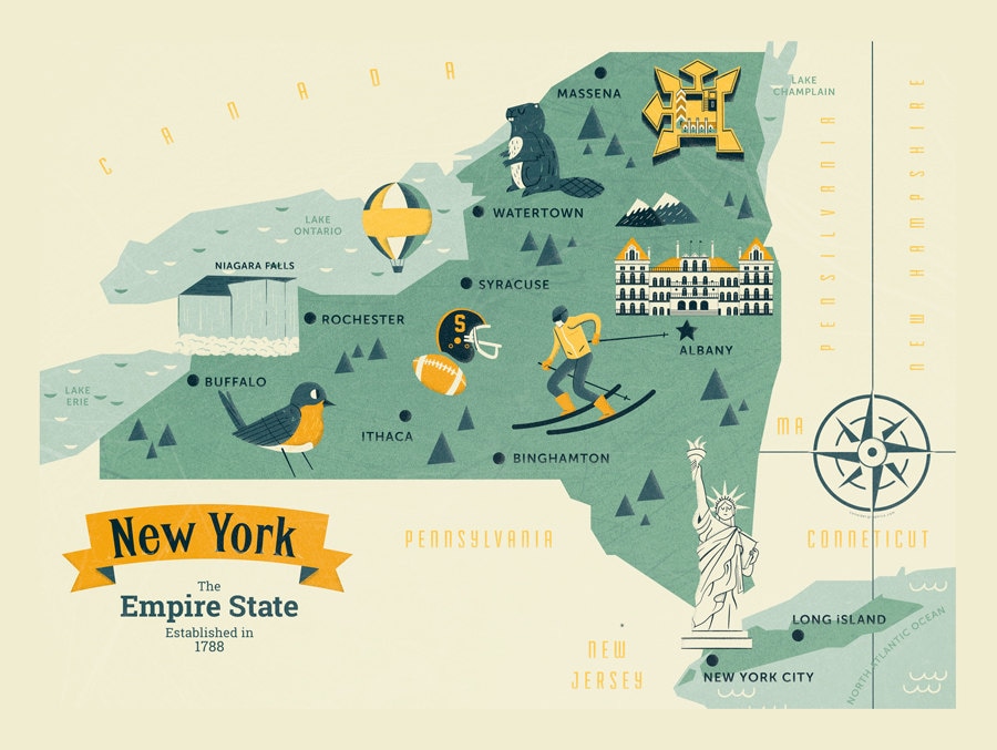 New York Map the Empire State Map Home State Map Nursery | Etsy