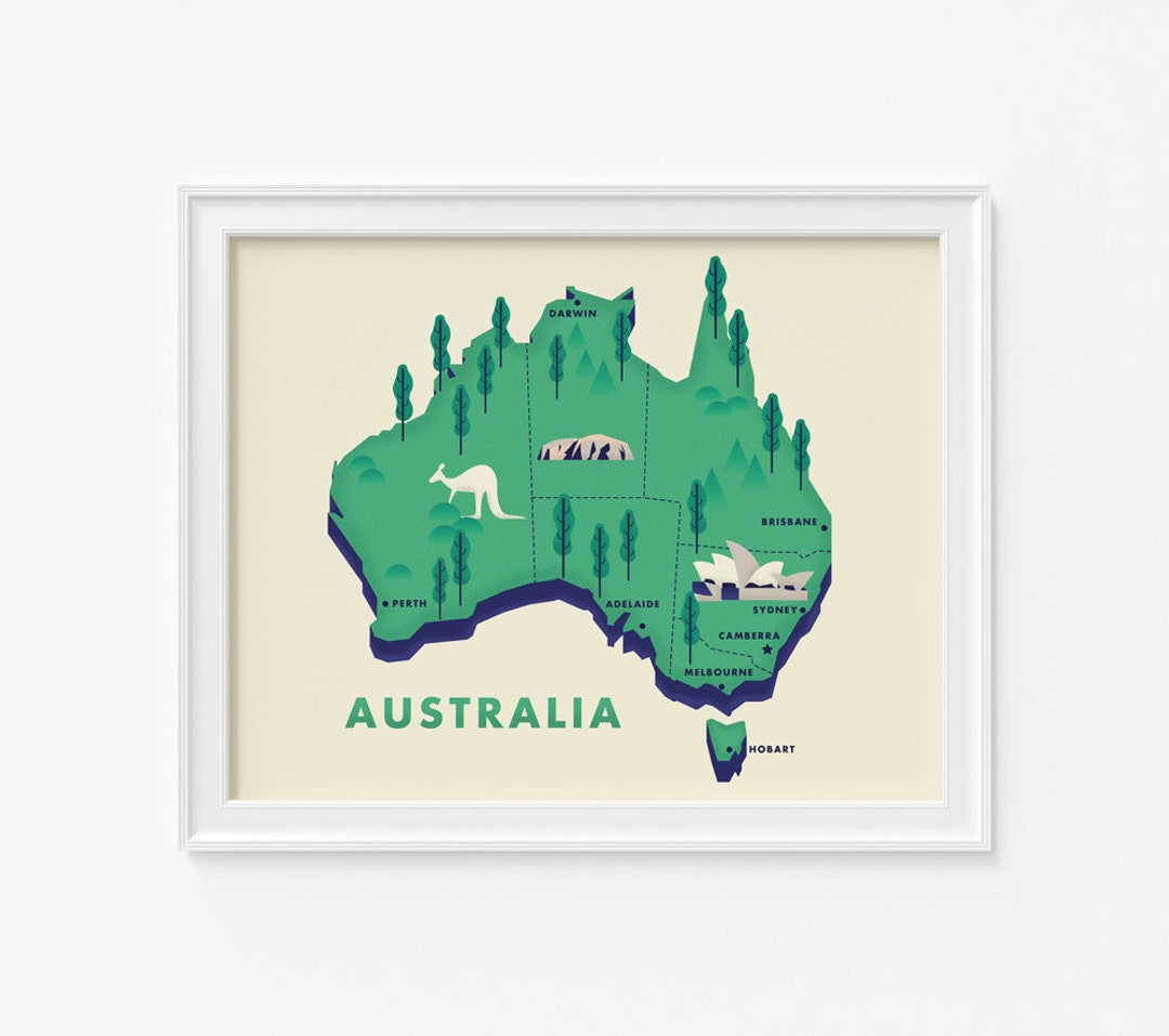 Australia Art Print, Pop Art Map, Modern Style Country Map, Country ...