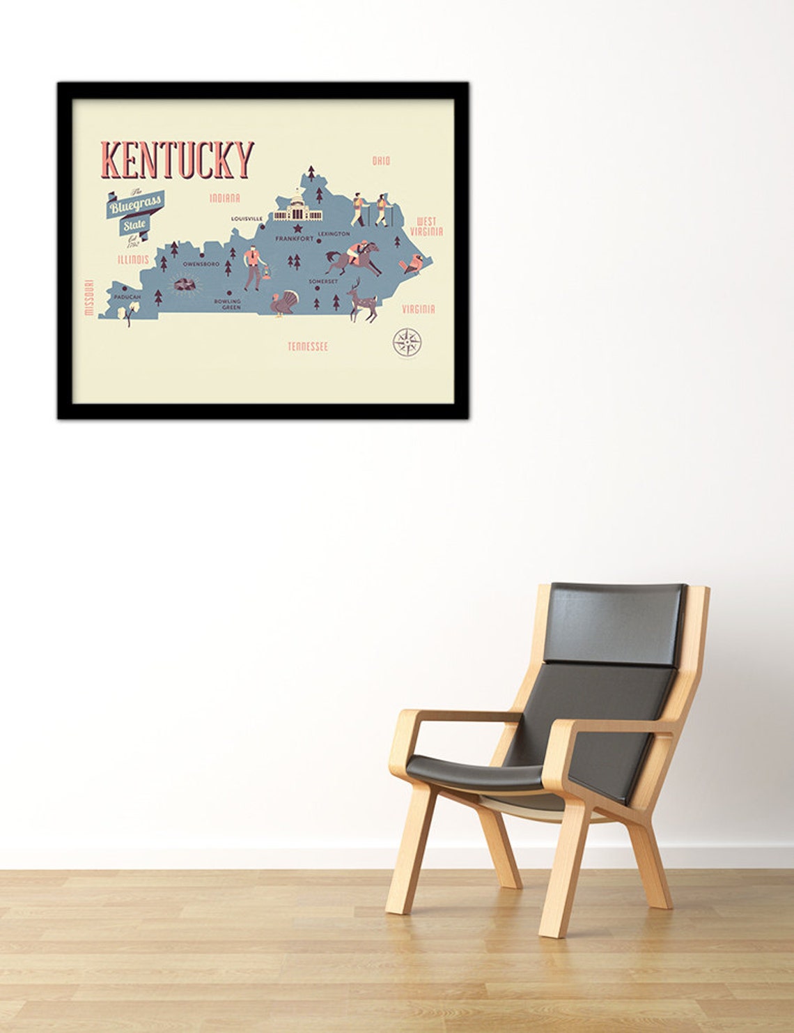 Kentucky Map, the Bluegrass State Map, Original Map, Nursery Map, Home ...