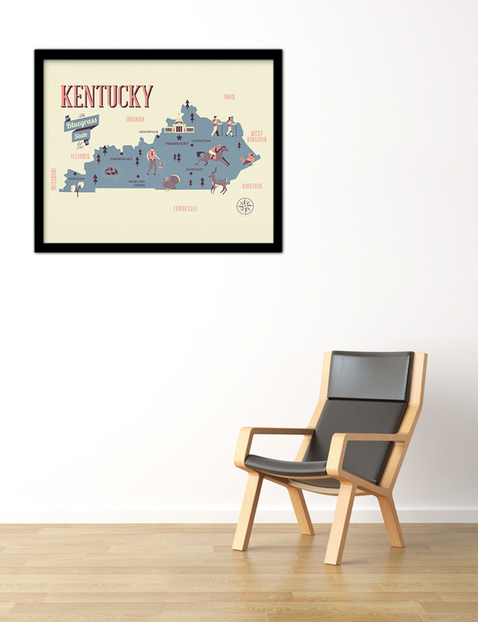 Kentucky Map, the Bluegrass State Map, Original Map, Nursery Map, Home ...