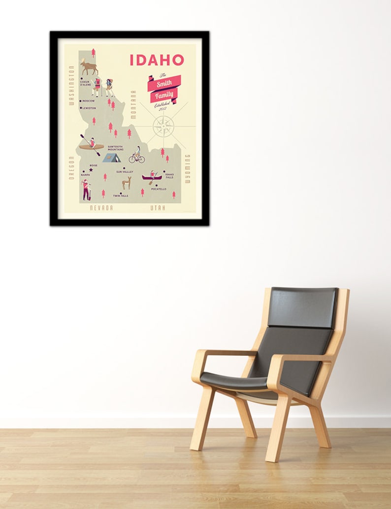 Idaho Map the Gem State Map Original Illustrated Map - Etsy