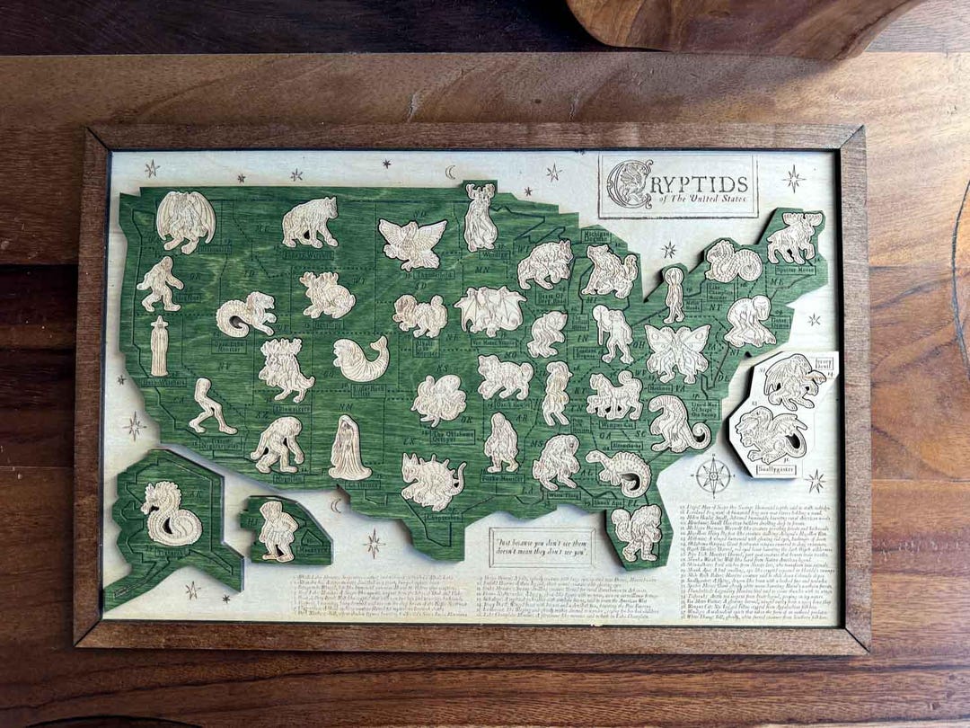 Cryptids Map, Cryptid-themed Gift, Bigfoot, Mothman, Chupacabra ...