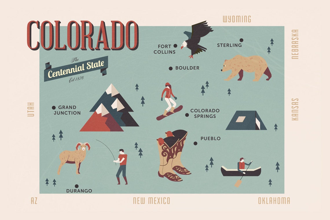 Colorado Map the Centennial State Map Original Map Nursery - Etsy
